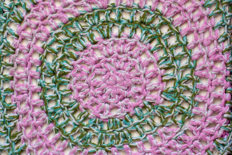 Knitted Circular Patterns of Pink and Green Wool Stock Image - Image of ...