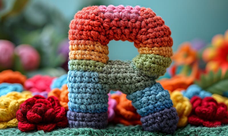 Knitted Colored Letter R on an Abstract Background. Stock Image - Image ...