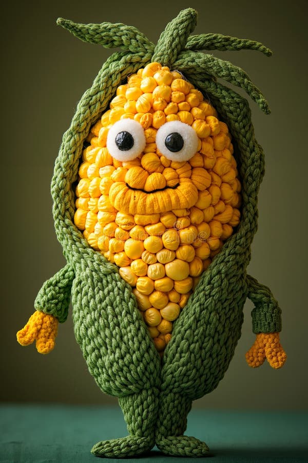 A Knitted Corn Cob with a Smiley Face on it S Head Stock Photo - Image ...