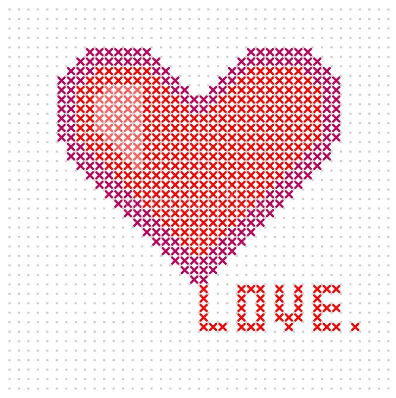 Knitted, Embroidered Heart. Heart Valentine`s Day Card. Vector. Stock ...