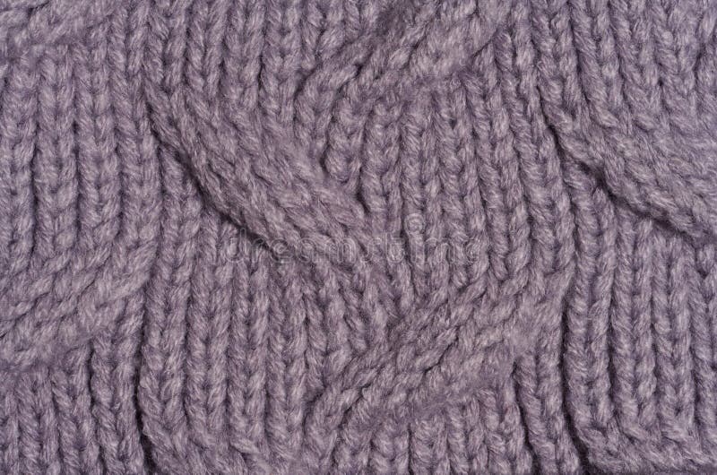 Knitted Fabric Made of Purple Wool Threads, Pigtail Pattern, Full Frame ...