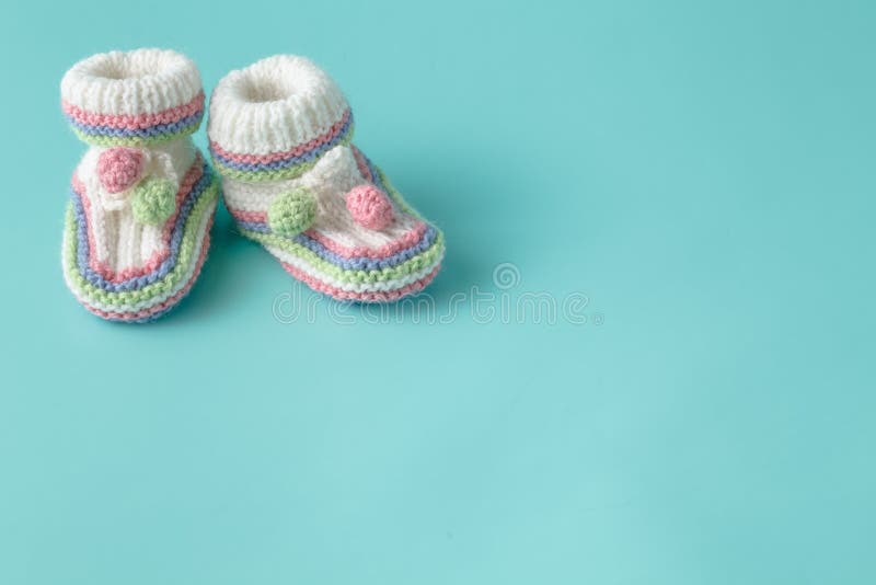 Knitted Green Baby Booties for Little Boy Stock Image - Image of green ...