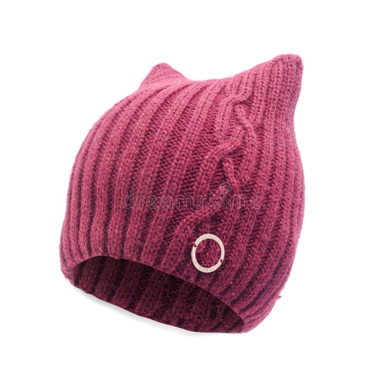 Knitted Hat with Ears, Isolated on White Stock Photo - Image of wool ...