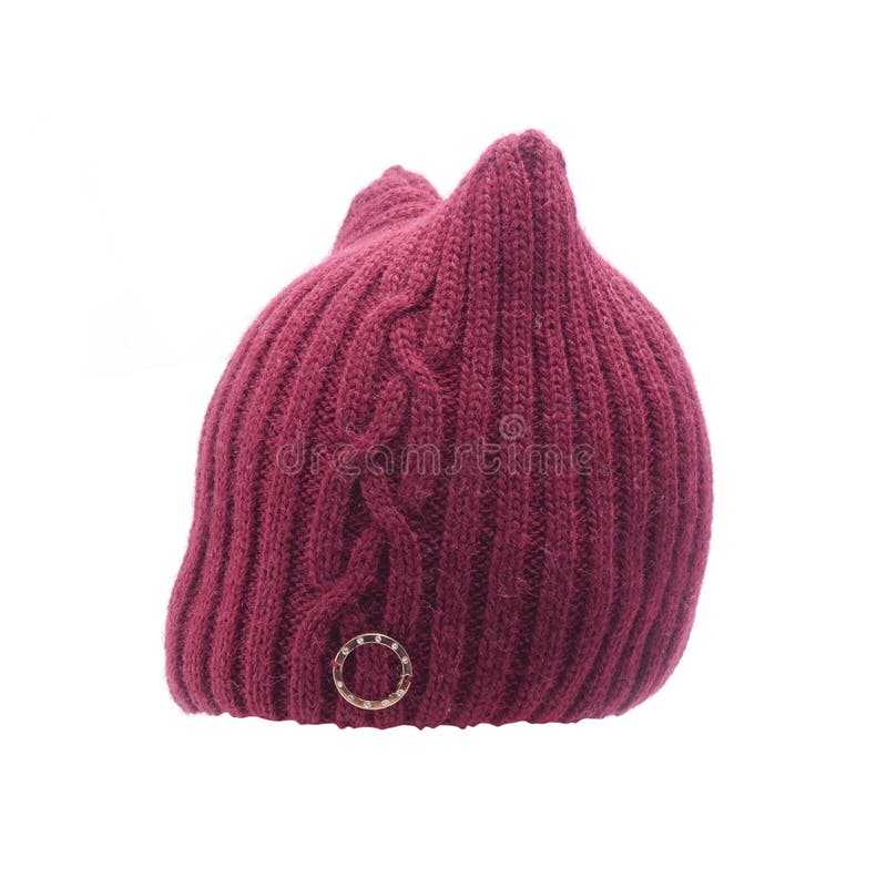 Knitted Hat with Ears, Isolated on White Stock Image - Image of ears ...