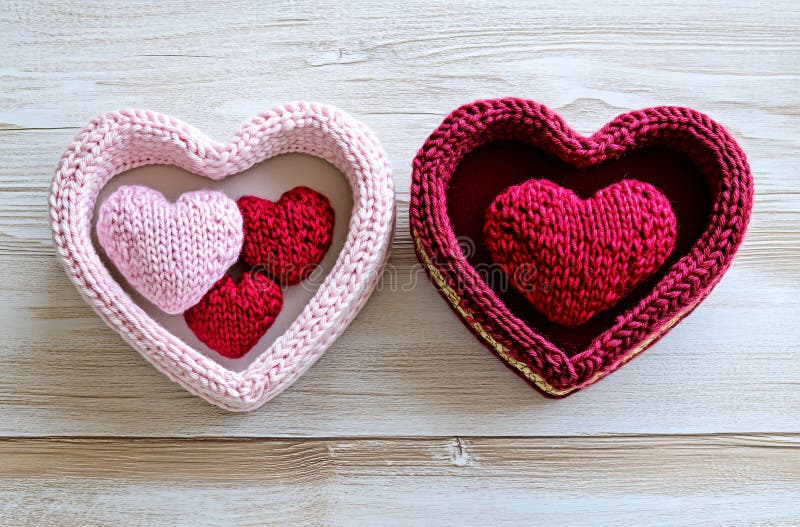 Knitted Heart Boxes with Valentine Hearts High Quality Image Stock ...