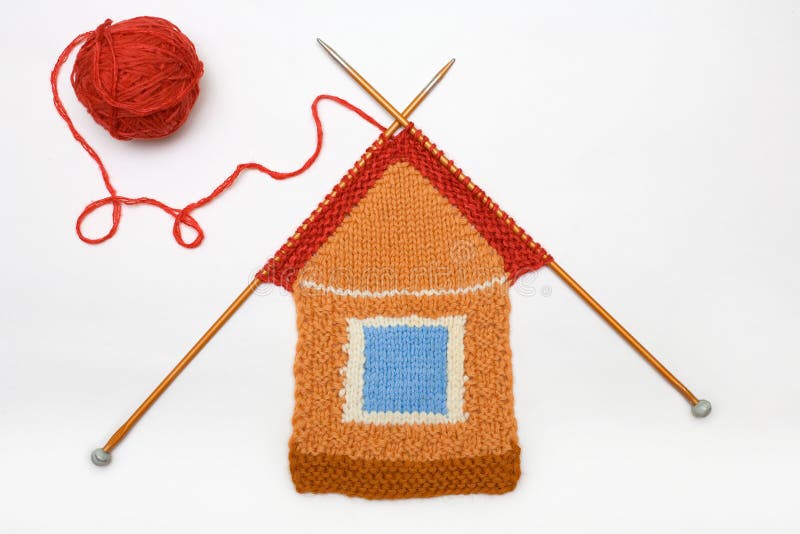 Knitted House on White Background Stock Photo - Image of knitting ...