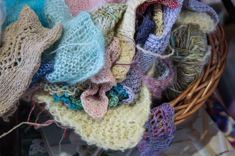 Knitted Items in the Basket Stock Image - Image of knit, copy: 136225719