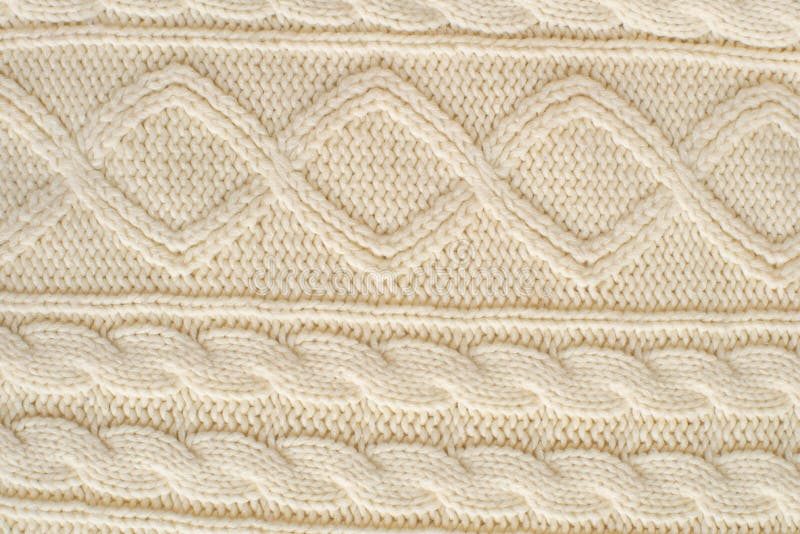 Knitted Milk Sweater with a Pattern of Braids Close-up. Knitted Natural ...