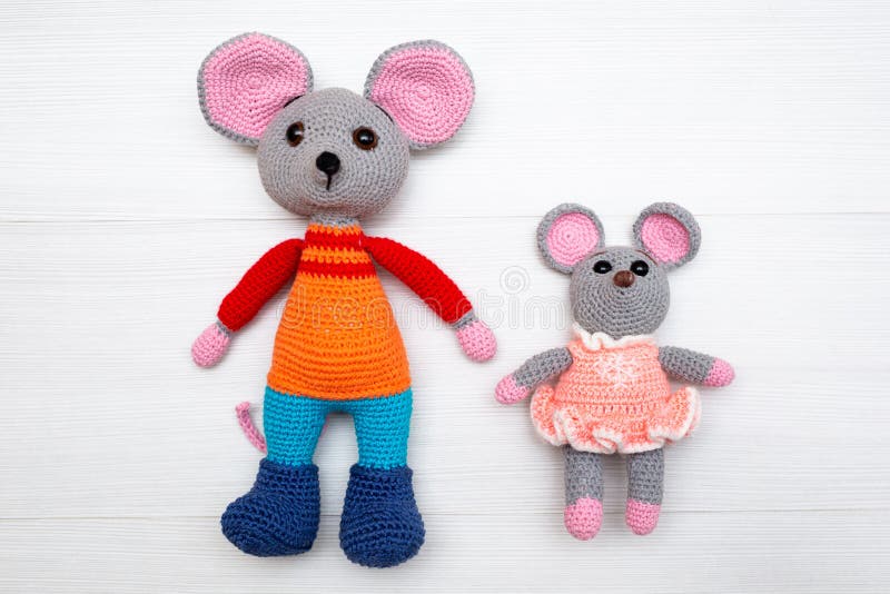 A Knitted Mouse. a Soft Toy As a Symbol of the New Year Stock Photo ...