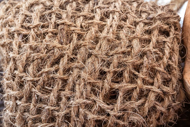 Knitted Net Made of Coconut Fiber. Close Up Stock Image - Image of ...