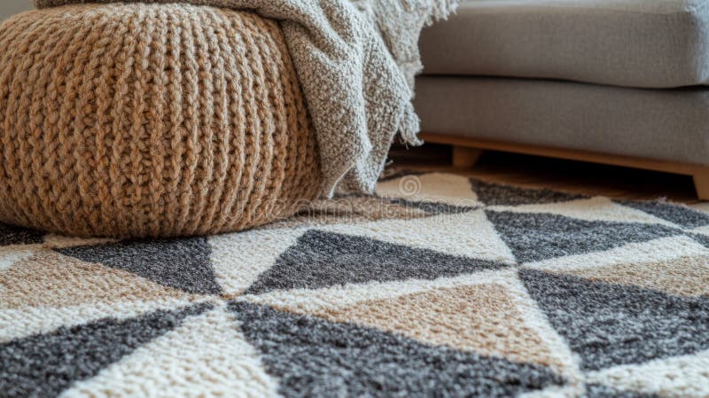 Knitted Ottoman and Blanket Rest on Patterned Rug Stock Illustration ...