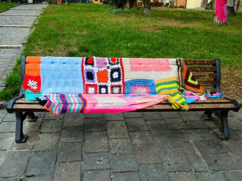 Knitted Overlay for a Bench. Knit Pattern Mosaic for a Bench in the ...