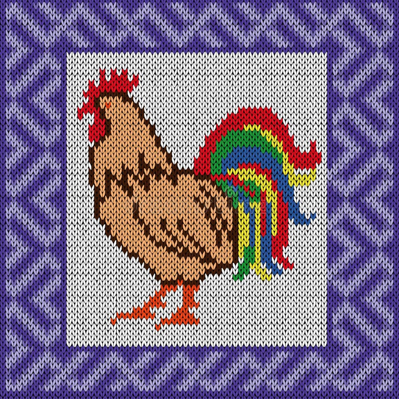 Knitted Pattern with Arrogant Rooster Stock Vector - Illustration of ...