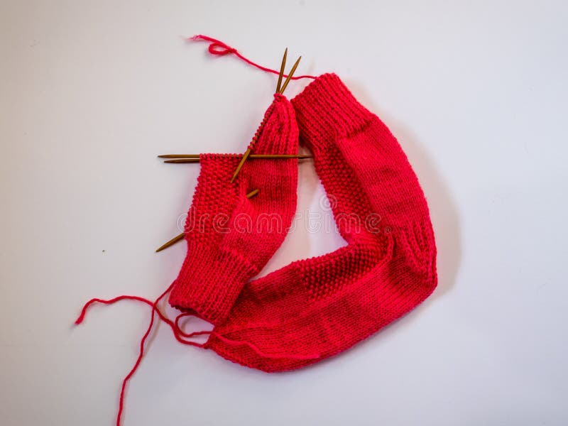 Knitted Red Sock, Handmade, Handicrafts Stock Image - Image of ...