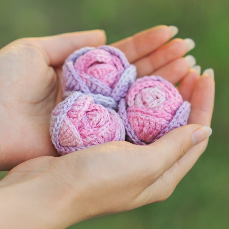 Knitted Rose Melange Yarn Handmade Stock Photo - Image of melange ...