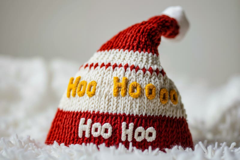 A Knitted Santa Hat with the Words HOO HOO on it Stock Illustration ...