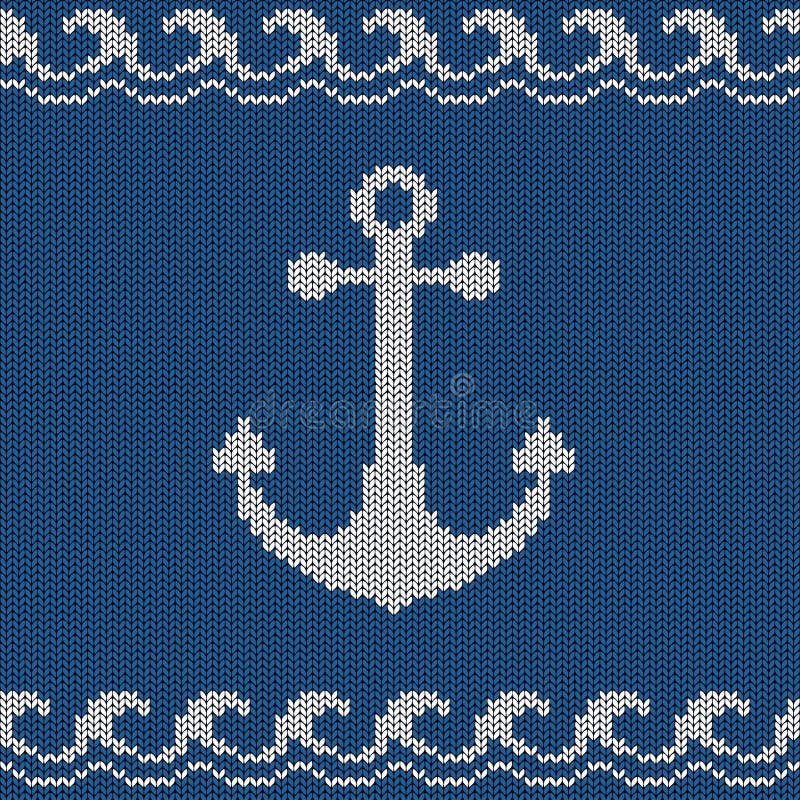 Knitted Seamless Pattern with Anchor Stock Vector - Illustration of ...