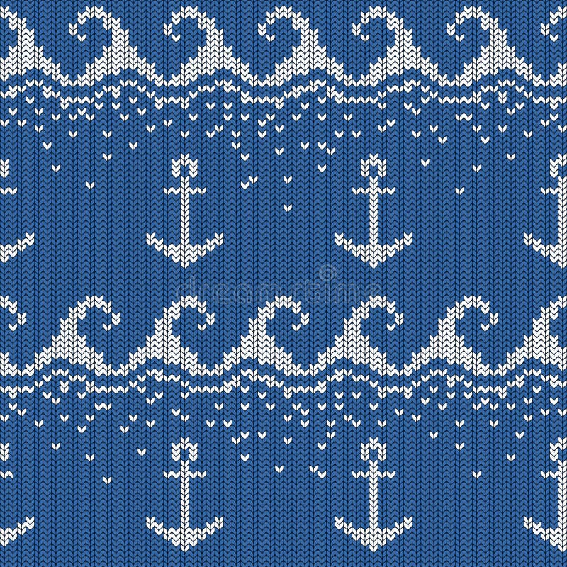 Knitted Seamless Pattern with Anchor Stock Vector - Illustration of ...