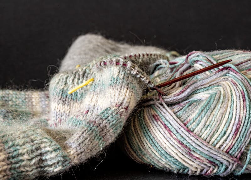 Knitted Socks Made of Wool Yarn, Handicraft Concept, Knit Stock Image ...