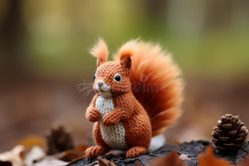 A Knitted Squirrel is Sitting on a Log Stock Illustration ...