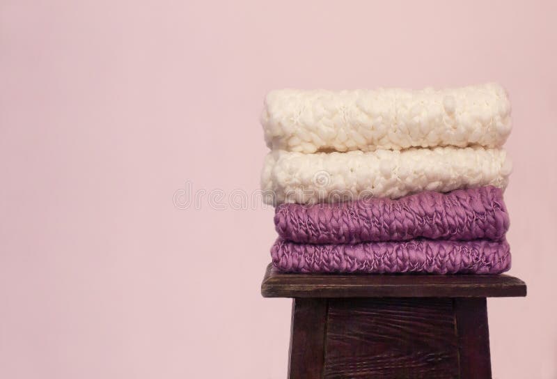 Knitted Things Made of Natural Wool Stacked in a Pile Stock Image ...