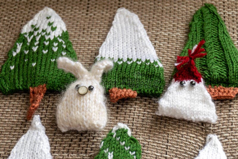 Knitted Trees and Gnomes, Knitted Christmas Decorations, Waiting for ...