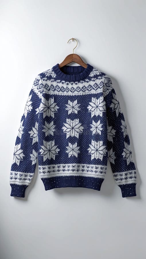 Knitted Wool Sweater Mockup Snowflake Pattern Isolated White Background ...