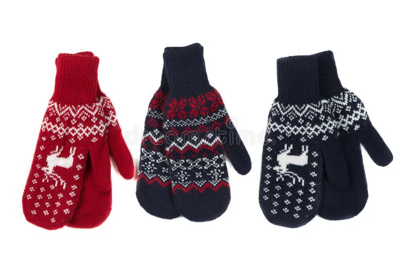 Knitted Woolen Mittens. Isolate on White Stock Image - Image of fabric ...