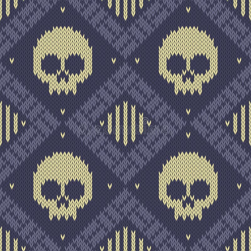 Knitted Woolen Seamless Pattern with Skulls in Blue Tones Stock ...