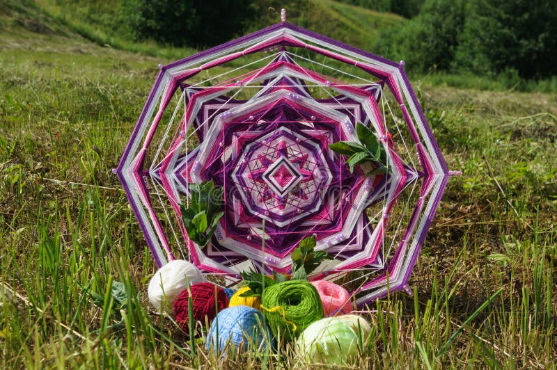 Two Knitted Tibetan Mandala from Threads and Yarn Stock Image - Image ...