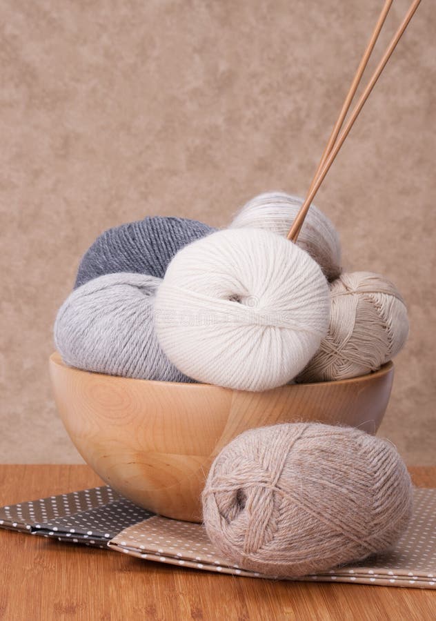 Knitting Accessories. Yarn Balls Stock Image - Image of brown, material ...