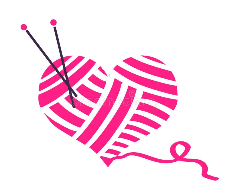 Knitting. Ball of Thread in the Shape of a Heart on a White Background ...