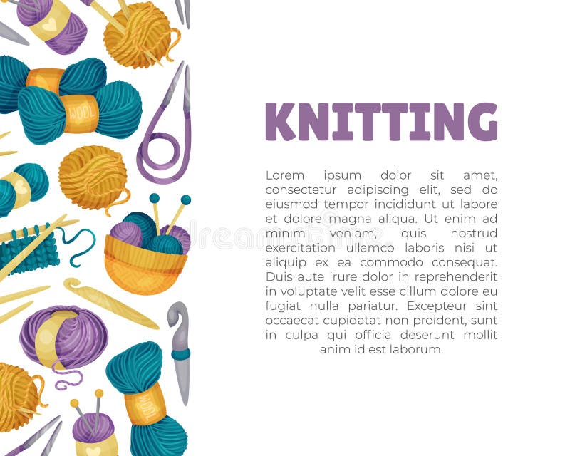 Knitting Banner Design with Yarn and Needle Vector Template Stock ...
