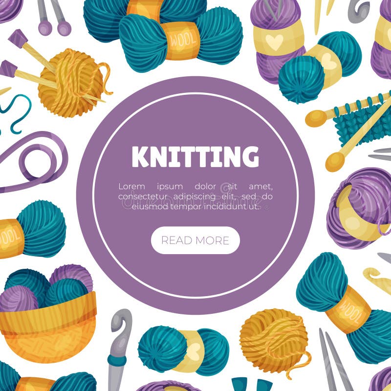 Knitting Banner Design with Yarn and Needle Vector Template Stock ...
