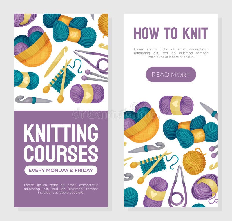 Knitting Banner Design with Yarn and Needle Vector Template Stock ...