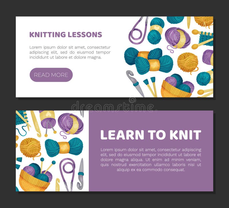 Knitting Banner Design with Yarn and Needle Vector Template Stock ...