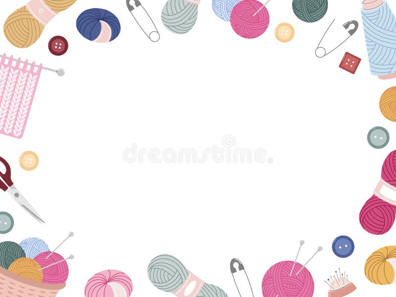 Knitting and Crochet Craft Frame with Yarn and Tools. Stock Vector ...