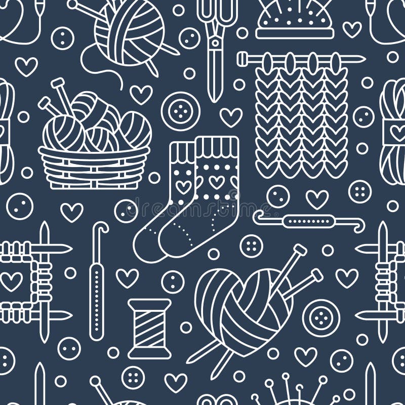 Knitting, Crochet Seamless Pattern. Stock Vector - Illustration of ...