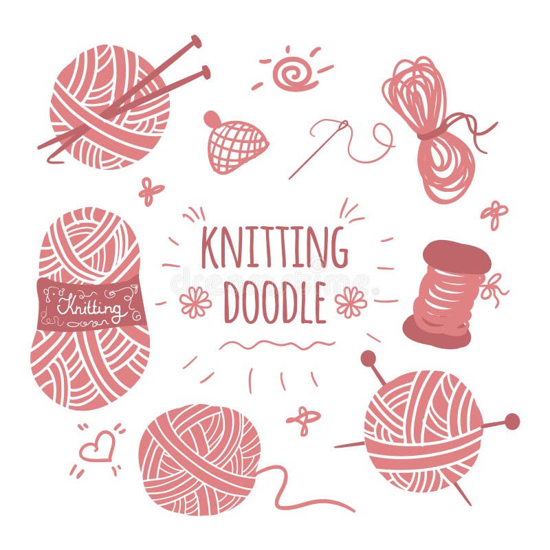 Knitting doodle icons set stock vector. Illustration of bobbin - 82748651