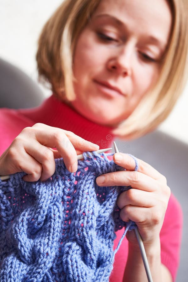 Knitting. Female Hands with Needle and Thread Stock Image - Image of ...