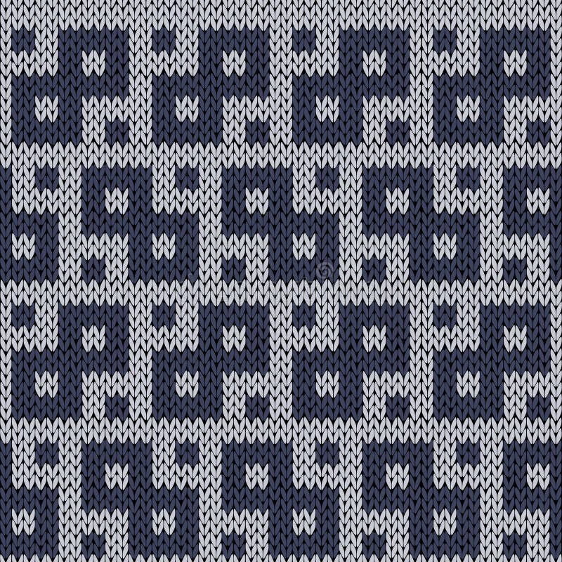 Knitting Geometrical Seamless Pattern in Muted Blue Hues Stock Vector ...