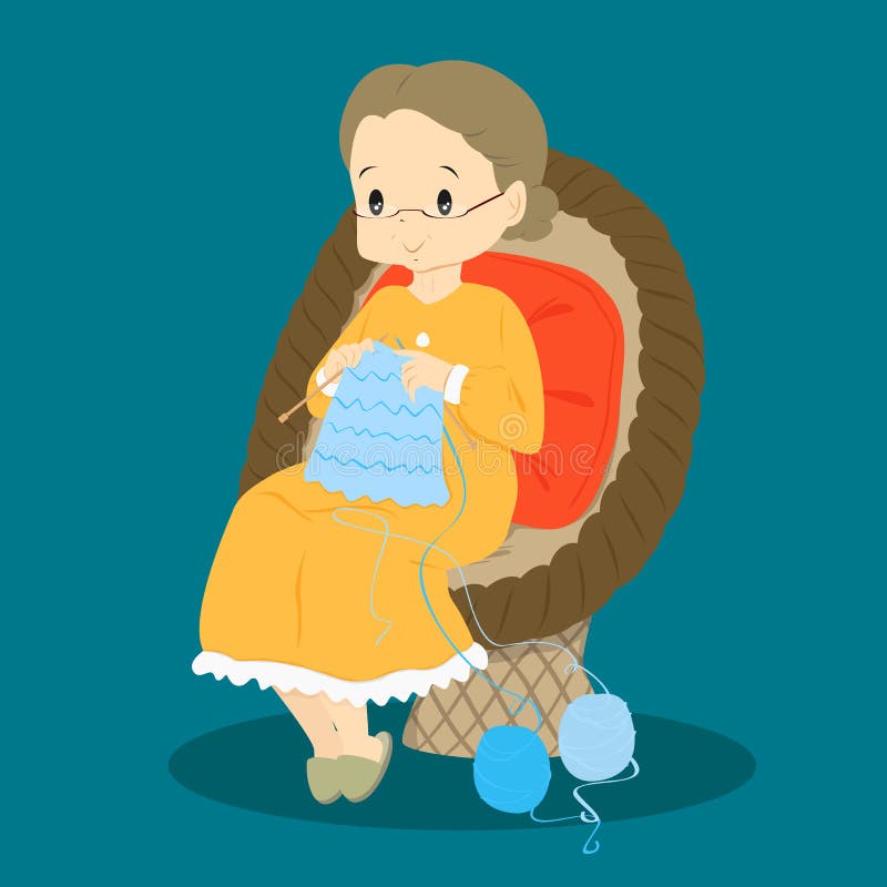 Grandmother Knitting Sewing Stock Vector Illustration Of Window