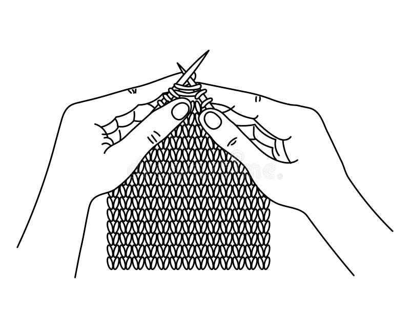 Knitting Icon, Hands with Knitting Needles and Threads. Line Art ...