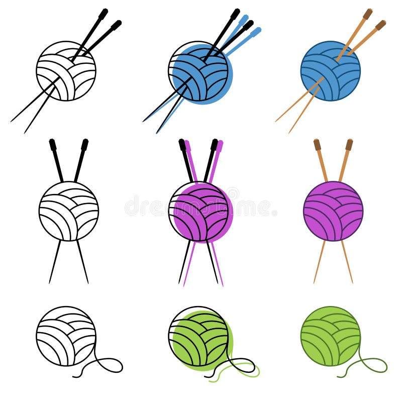 Knitting Icon Set Vector in Different Colors. Vector Illustration Stock ...