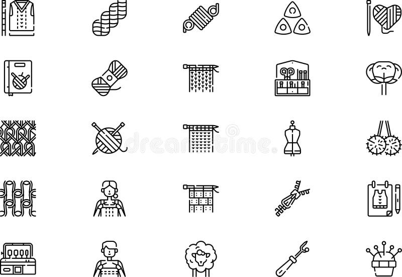 Knitting Icons Collection is a Vector Illustration with Editable Stroke ...