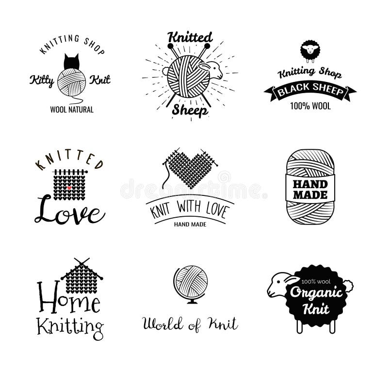 Knitting Label Set. Sheep Wool Badge Stock Vector - Illustration of ...