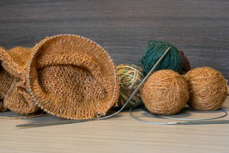 Knitting on Needles, Balls of Wool Yarn Stock Image - Image of clew ...