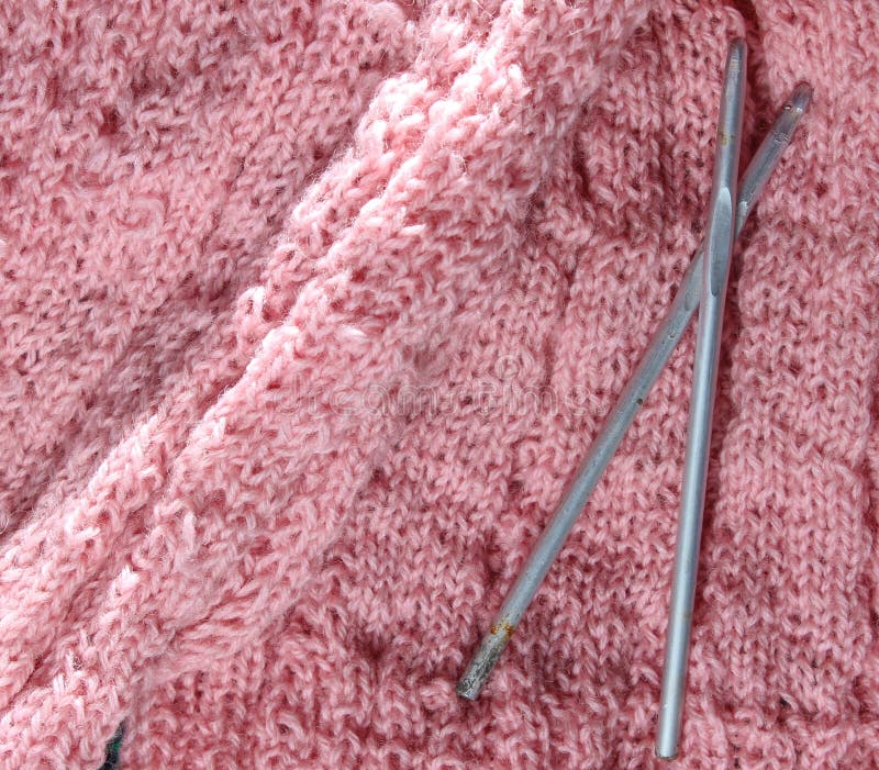 Knitting Needles on Knitted Stock Image - Image of creativity, knitted ...