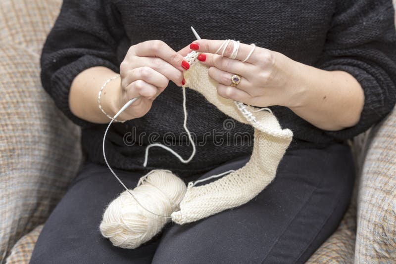 Knitting Needles with the Use of Wool Stock Image - Image of work ...