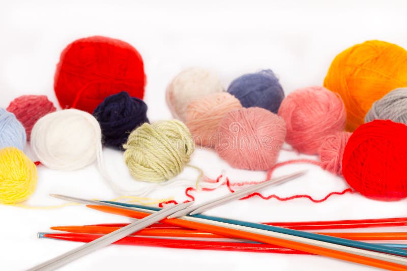 Knitting Needles and Wool Balls Stock Image - Image of needle, thread ...